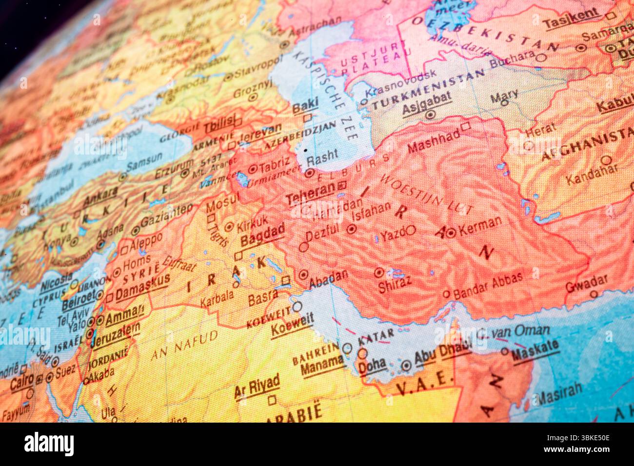 Part of an globe depicting the country of Iran and neighbouring ...