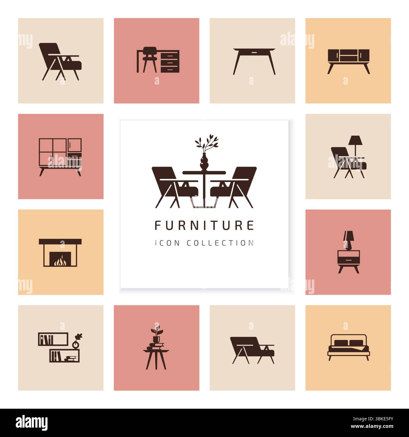 Furniture icons collection set in flat minimal style Stock Vector Image ...