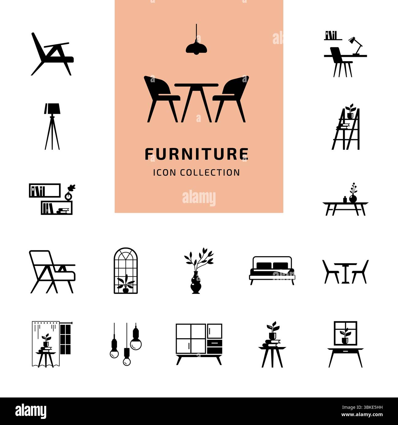 Minimal Furniture Icon Set. Black Silhouette Vector Stock Vector Image ...