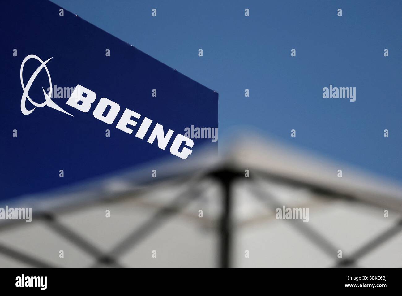 The logo of Groupe Boeing at the 55th International Paris Airshow at Le Bourget Airport near ...