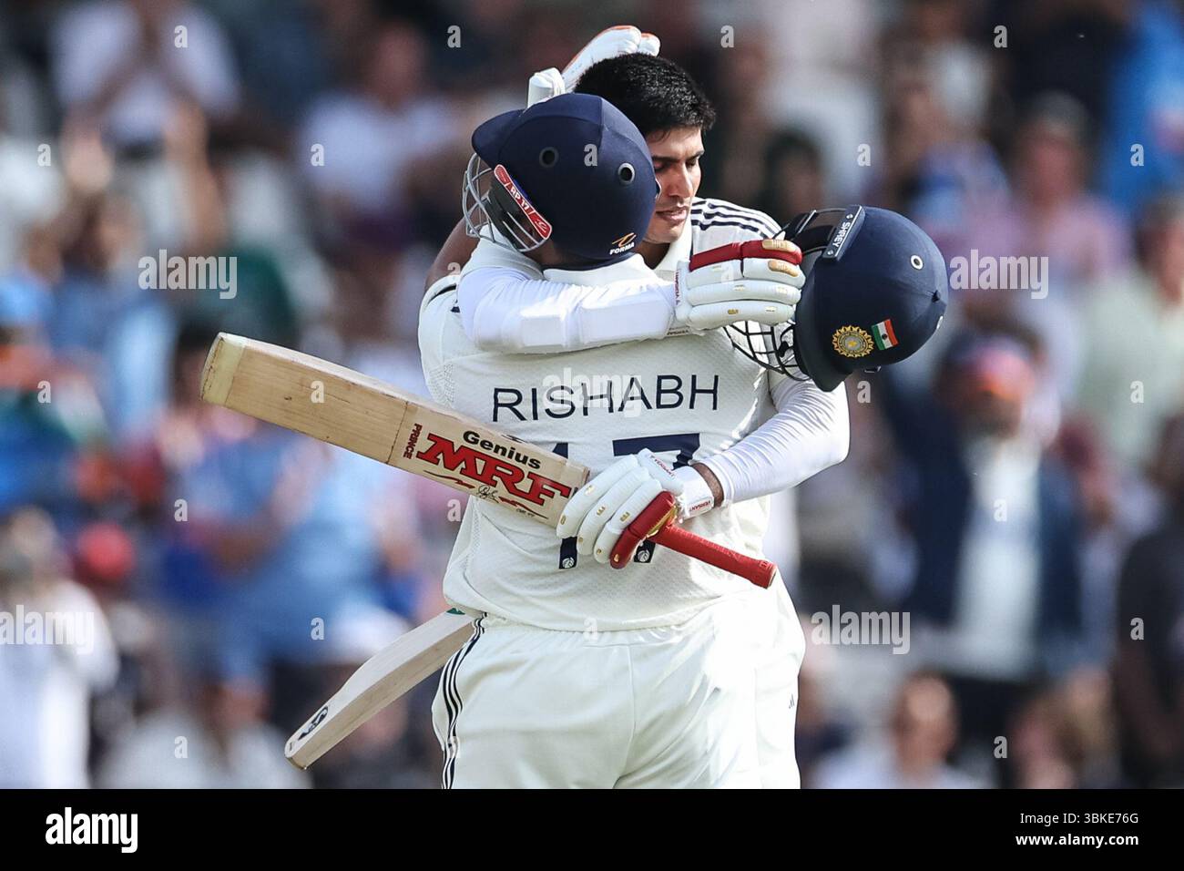 India captain Shubman Gill celebrates a century (100 runs) with Rishabh ...