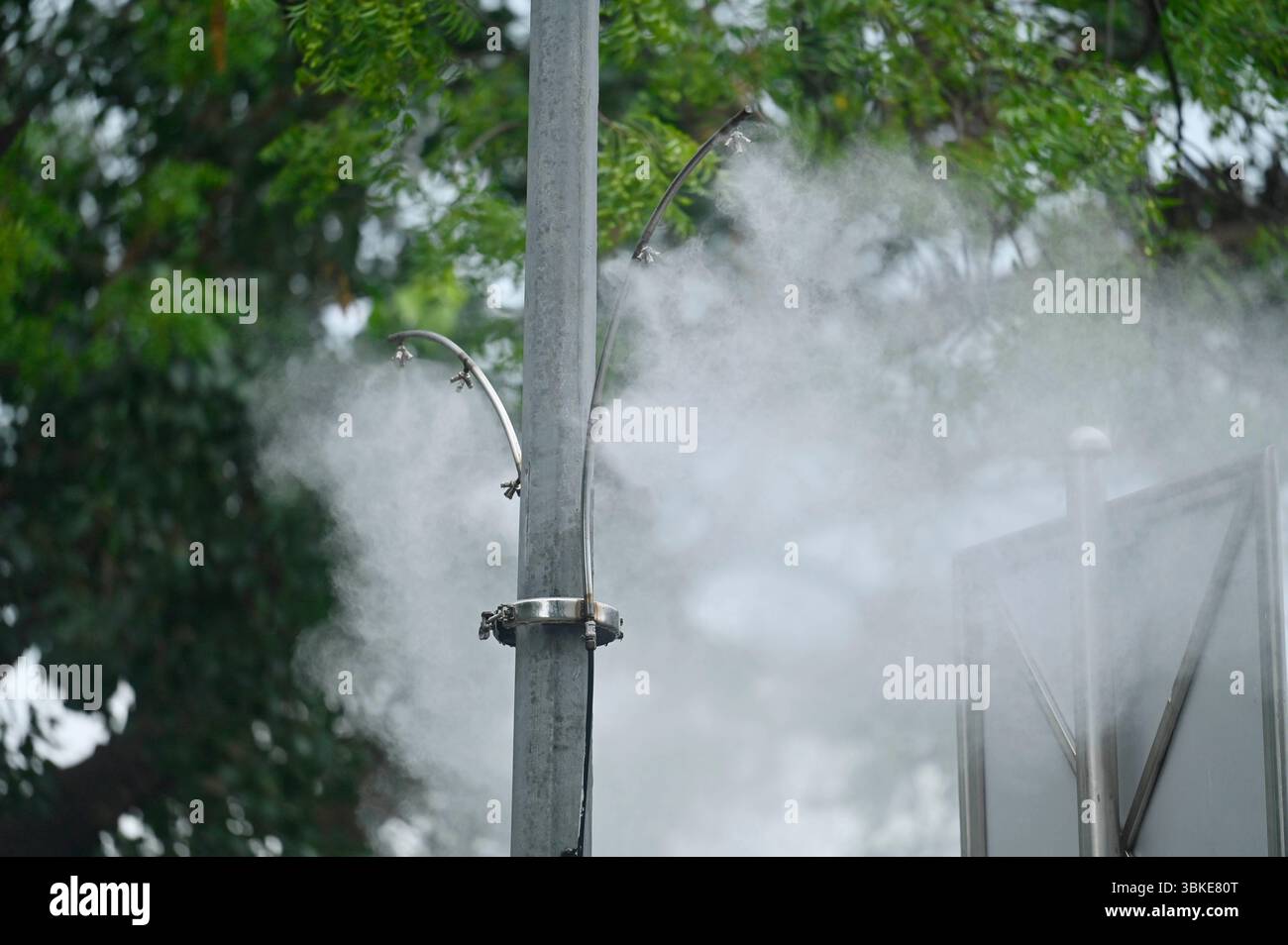 NEW DELHI, INDIA - JUNE 20: A view of mist sprayers installed for dust ...