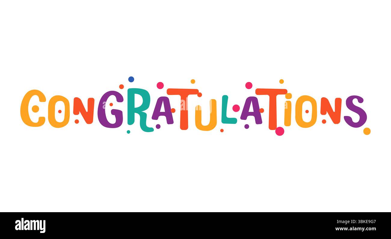 Congratulations in colorful bubble typography with festive confetti ...
