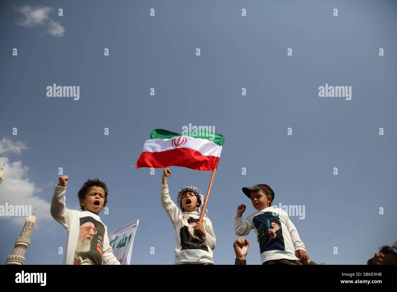 Houthis protest against Israeli airstrikes on Iran- Kids hold up an ...