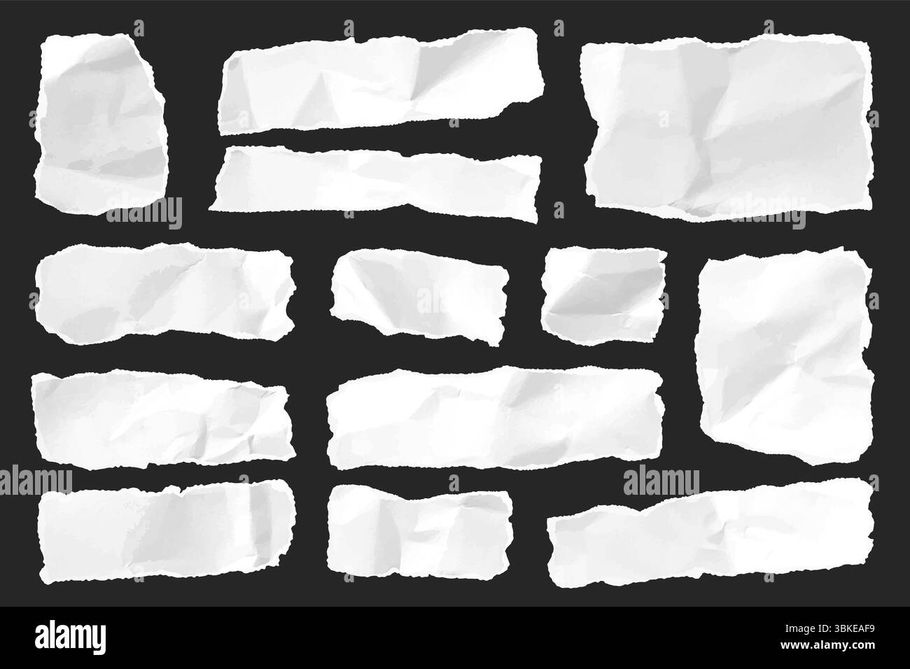 Ripped paper strips. Realistic crumpled paper scraps with torn edges ...