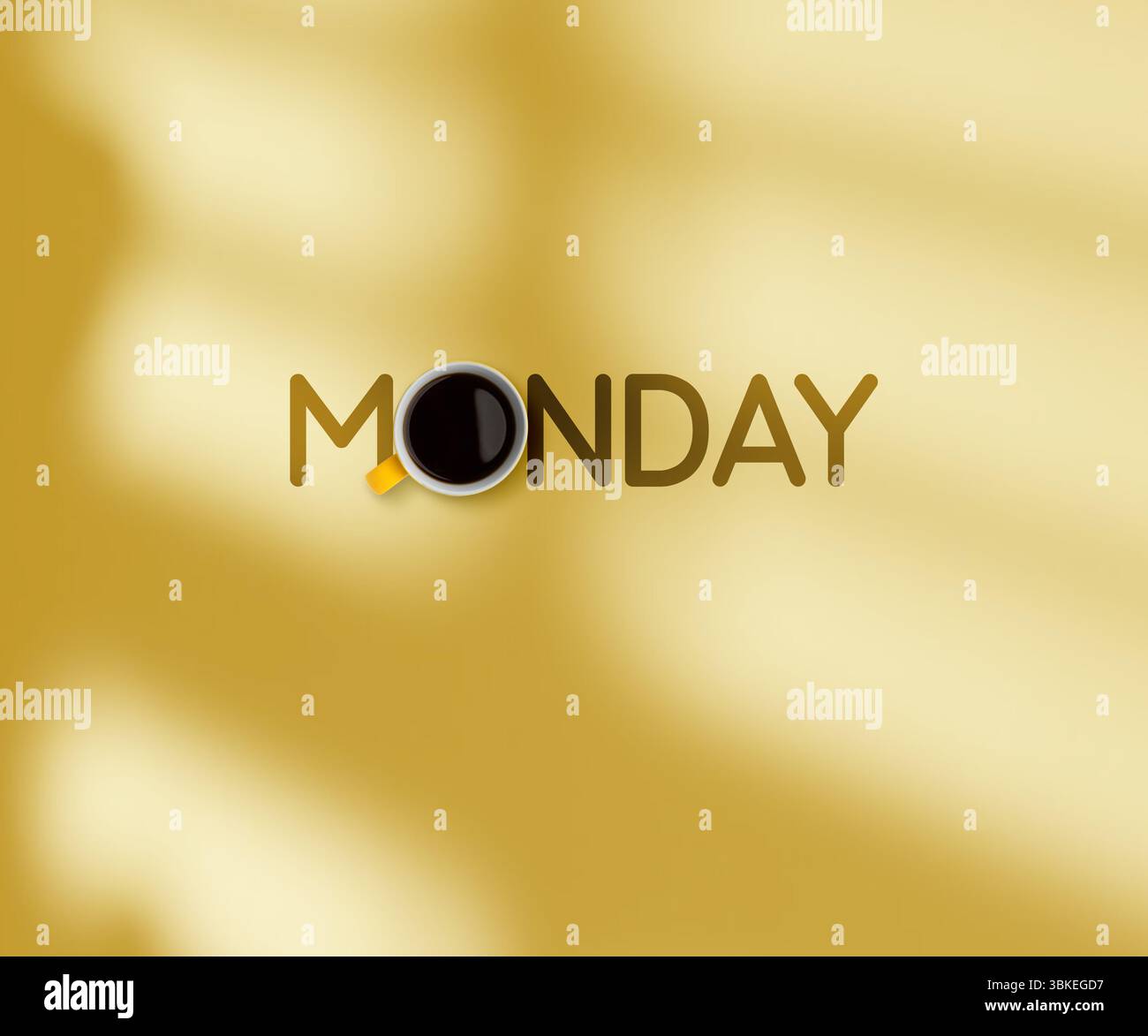 Cup of freshly brewed coffee instead of letter O in word Monday on ...