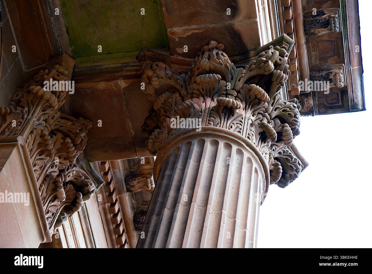 Church column and overhang details behind the fortress walls, Derry ...