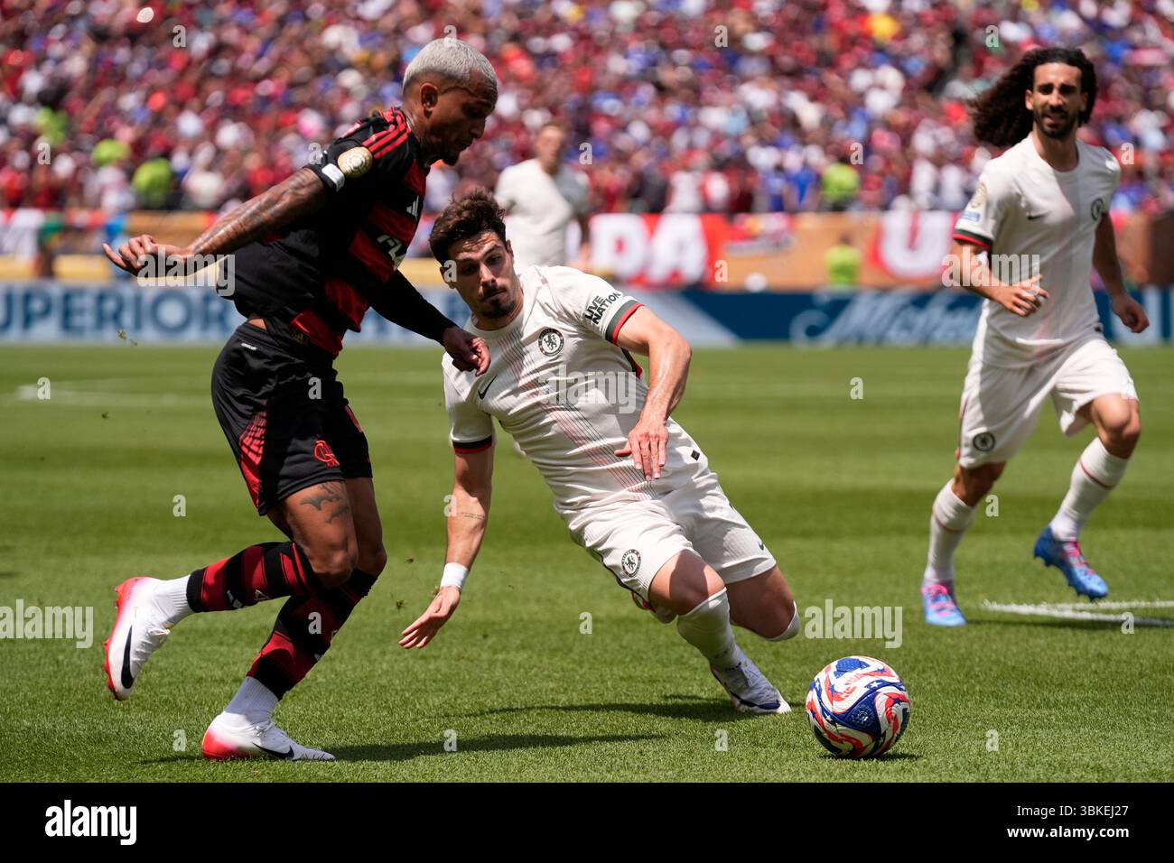 Chelsea's Pedro Neto, right, tries to stop Flamengo's Wesley Franka ...