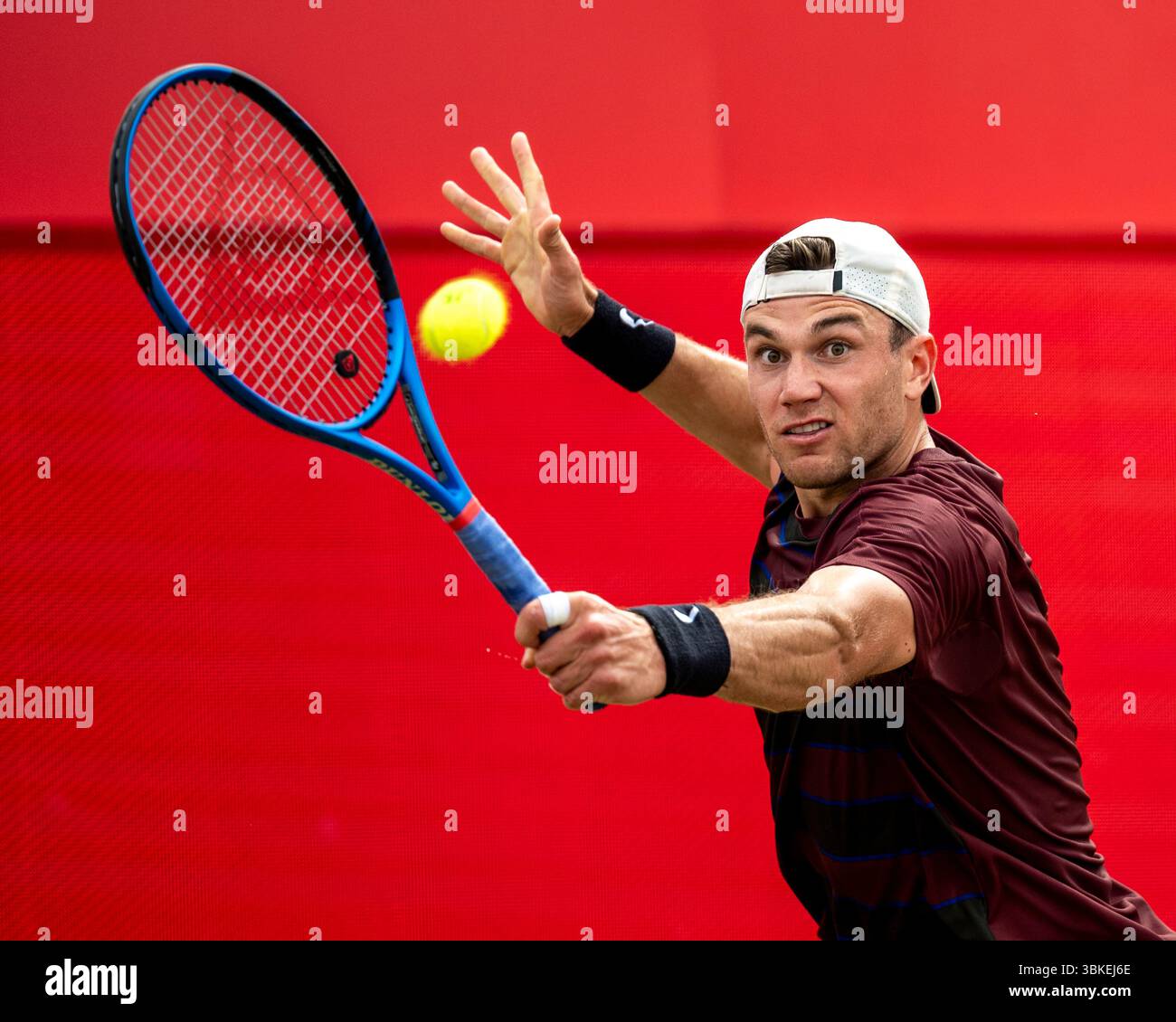 London, UK. 20 June 2025. Jack Draper returns a shot during the Brandon ...