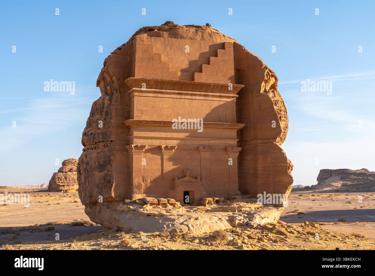 The Tomb of the Lion of Kuza at sunset, Nabataean carved sandstone ...