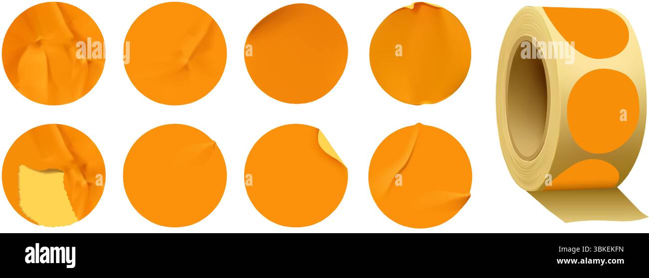 Round paper stickers. Crumpled paper circle, wrinkled and ripped ...