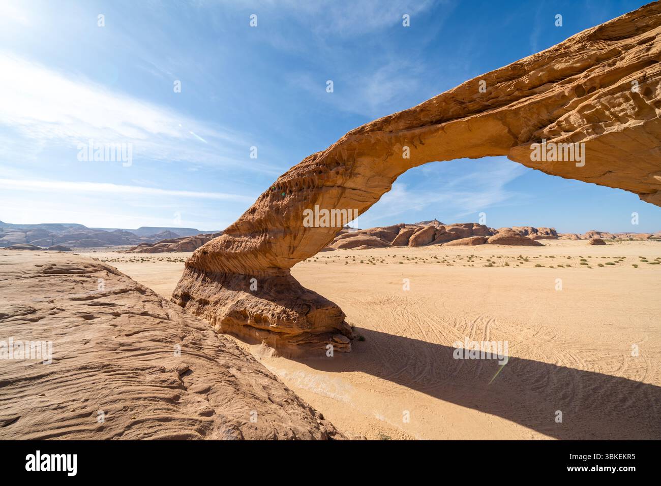 The panoramic desert landscape near AlUla, frames the amazing Rainbow ...