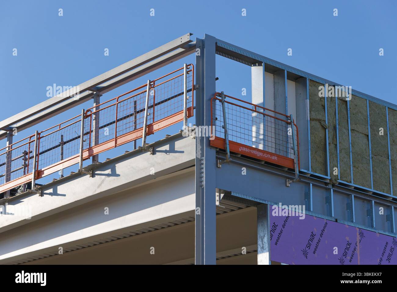 Steel skeleton frame steelwork with secondary steelwork and rockwool ...