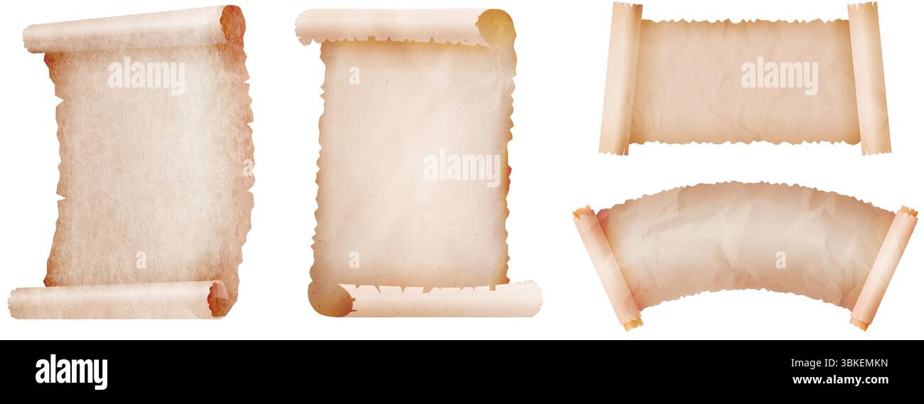 Parchment scroll templates. Ancient paper scrolls, old manuscript rolls ...