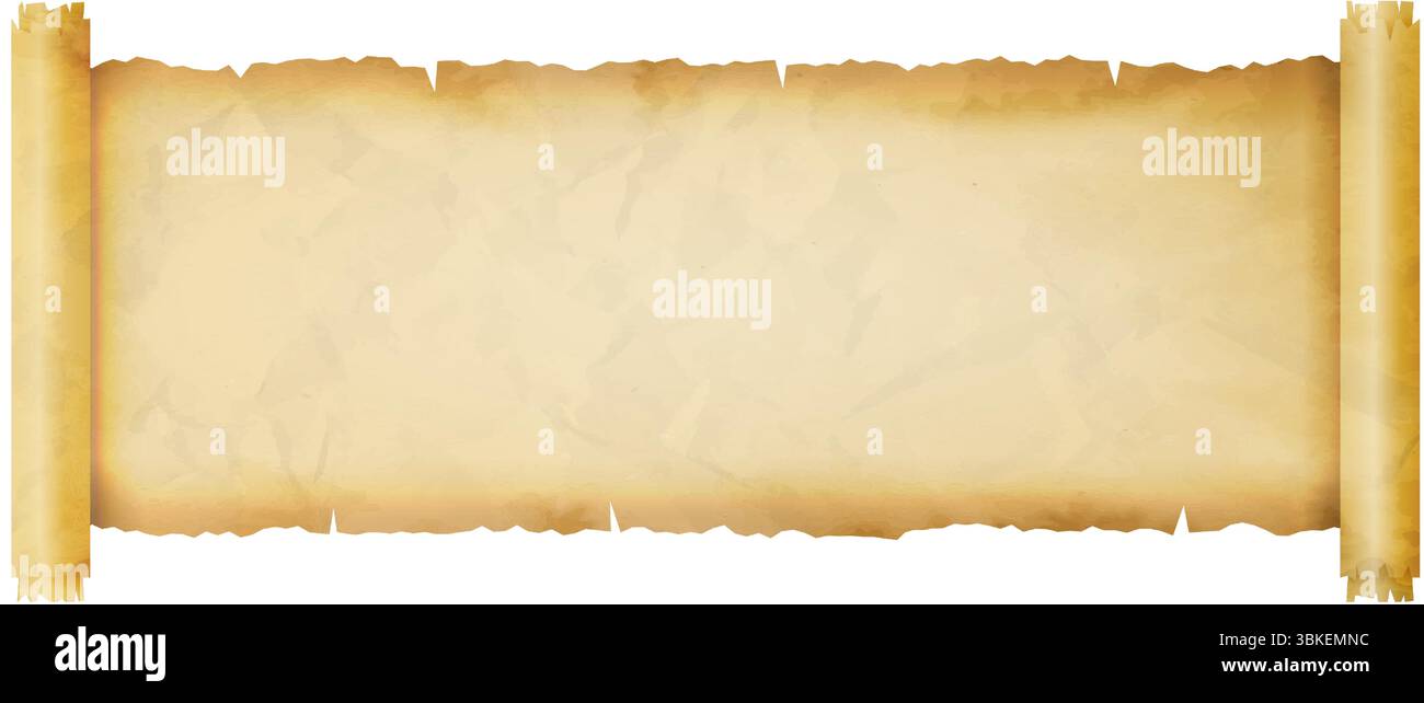 Ancient scroll. Textured parchment scroll with torn edges, crumpled ...