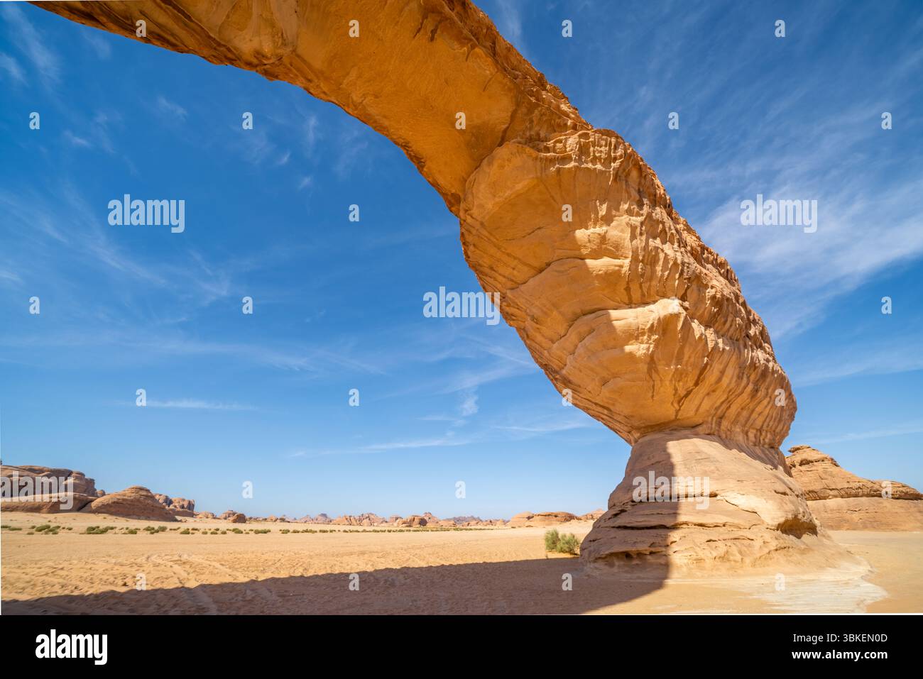 The panoramic desert landscape near AlUla, frames the amazing Rainbow ...