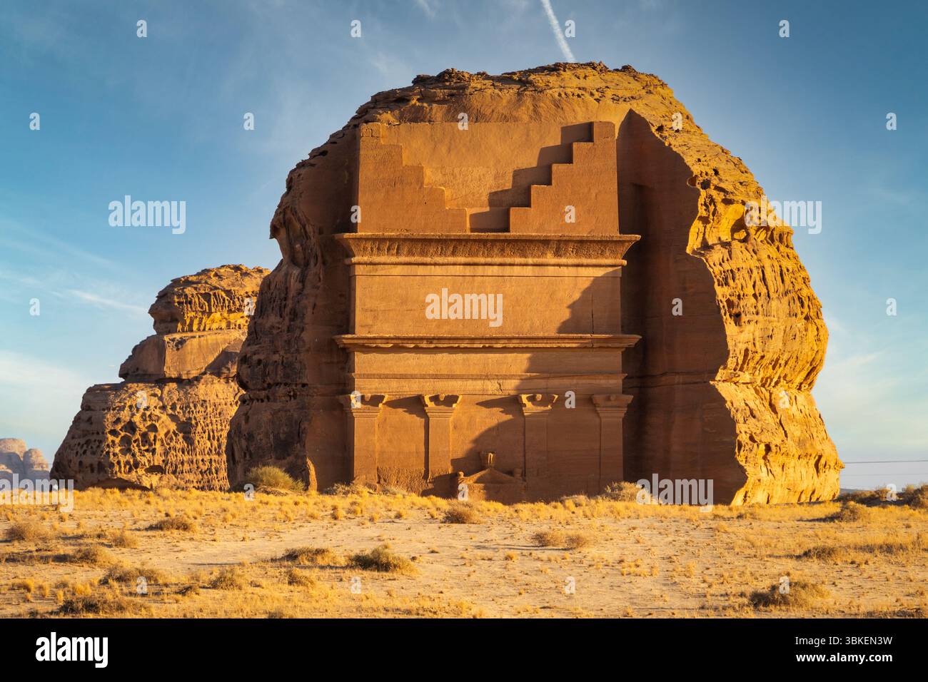 The Tomb of the Lion of Kuza at sunset, Nabataean carved sandstone ...