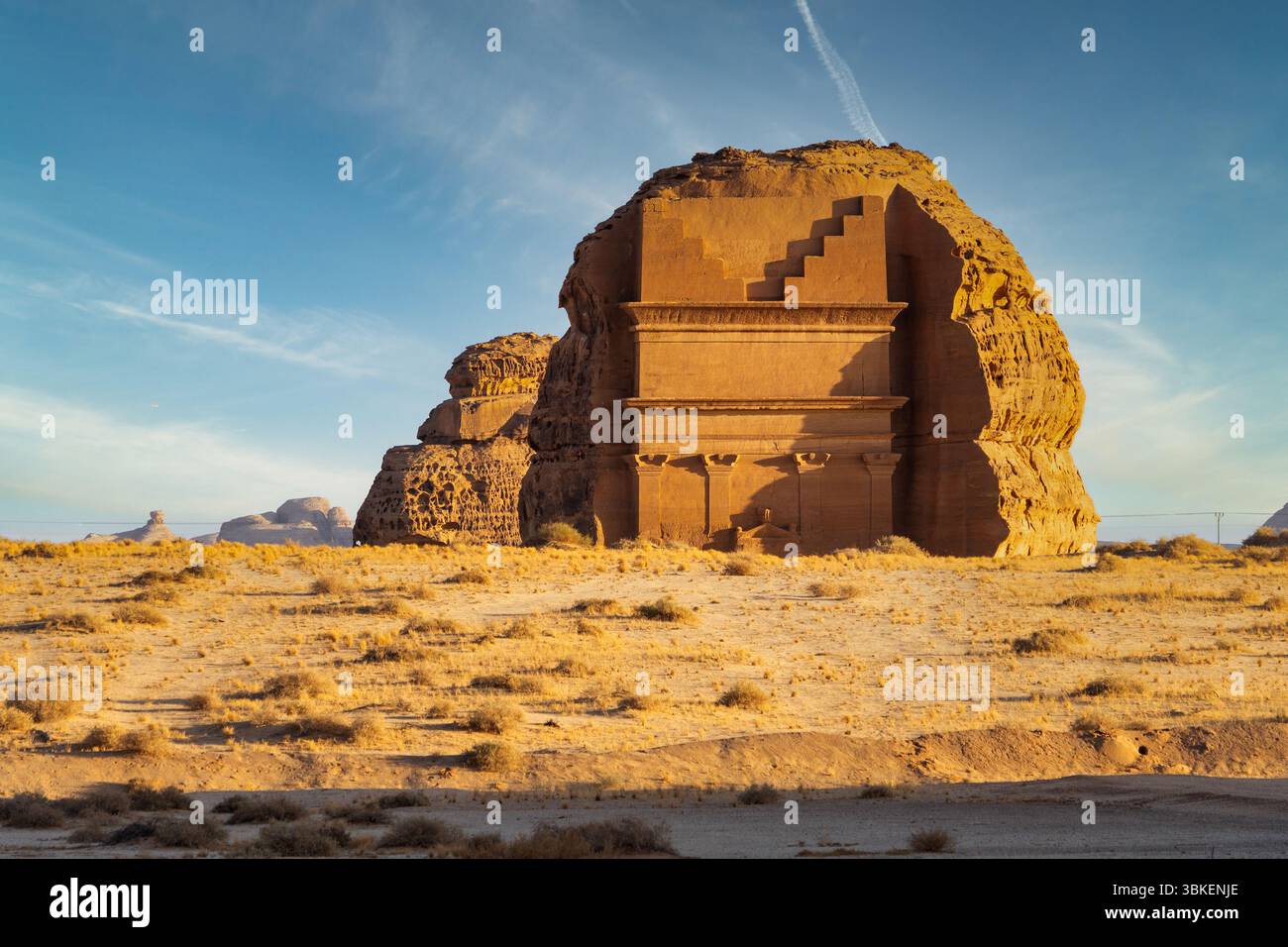 The Tomb of the Lion of Kuza at sunset, Nabataean carved sandstone ...