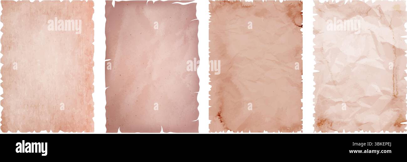 Old vintage paper sheets. Ripped parchment backgrounds, aged manuscript sheets with torn edges ...