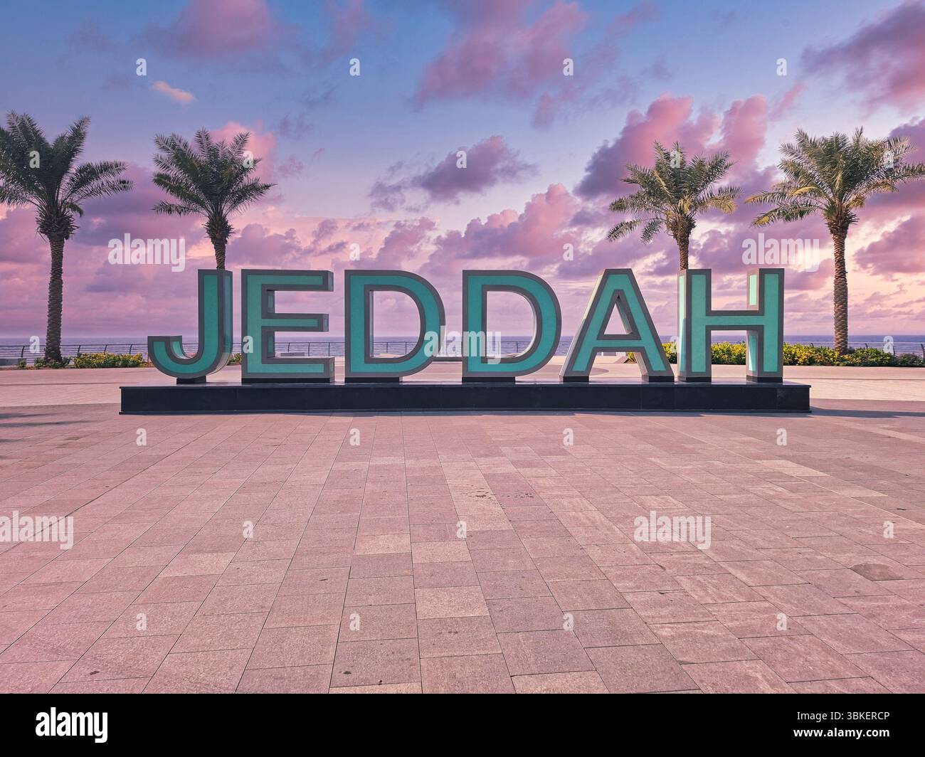 The Corniche of Jeddah sparkles with the iconic Jeddah sign, a vibrant ...