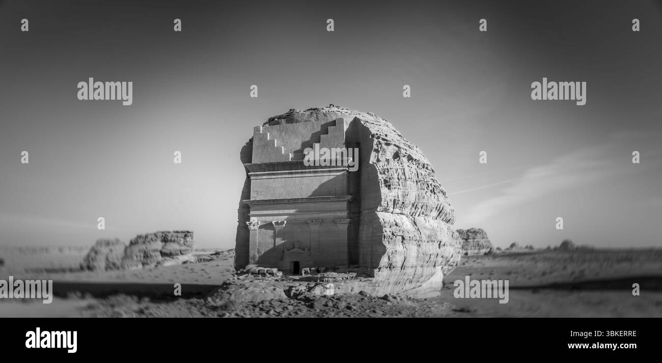 The Tomb of the Lion of Kuza at sunset, Nabataean carved sandstone ...