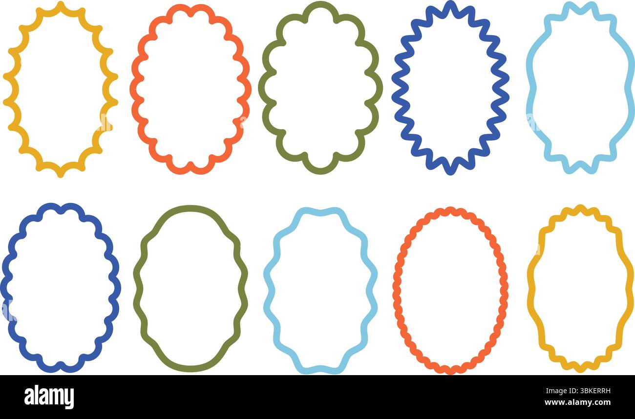 Wavy oval frames. Decorative curvy line borders, smooth zigzag ...