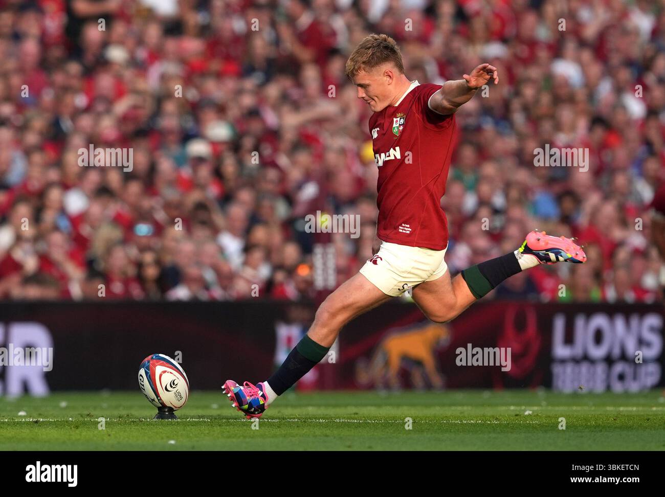 British and Irish Lions' Fin Smith converts during the Lions 1888 Cup ...