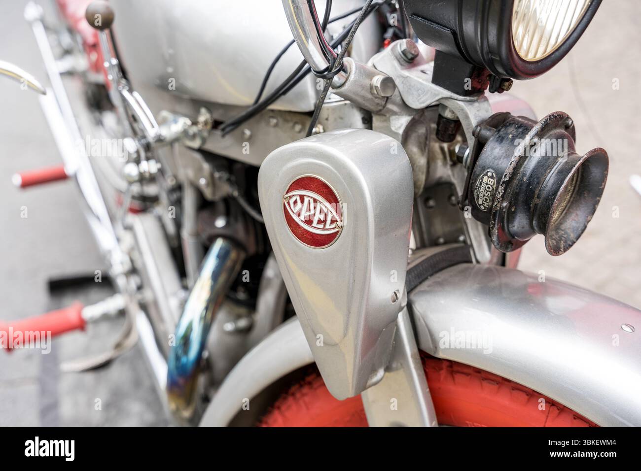 BERLIN – MAY 10, 2025: Close-up detail of rare Opel Motoclub 500SS ...