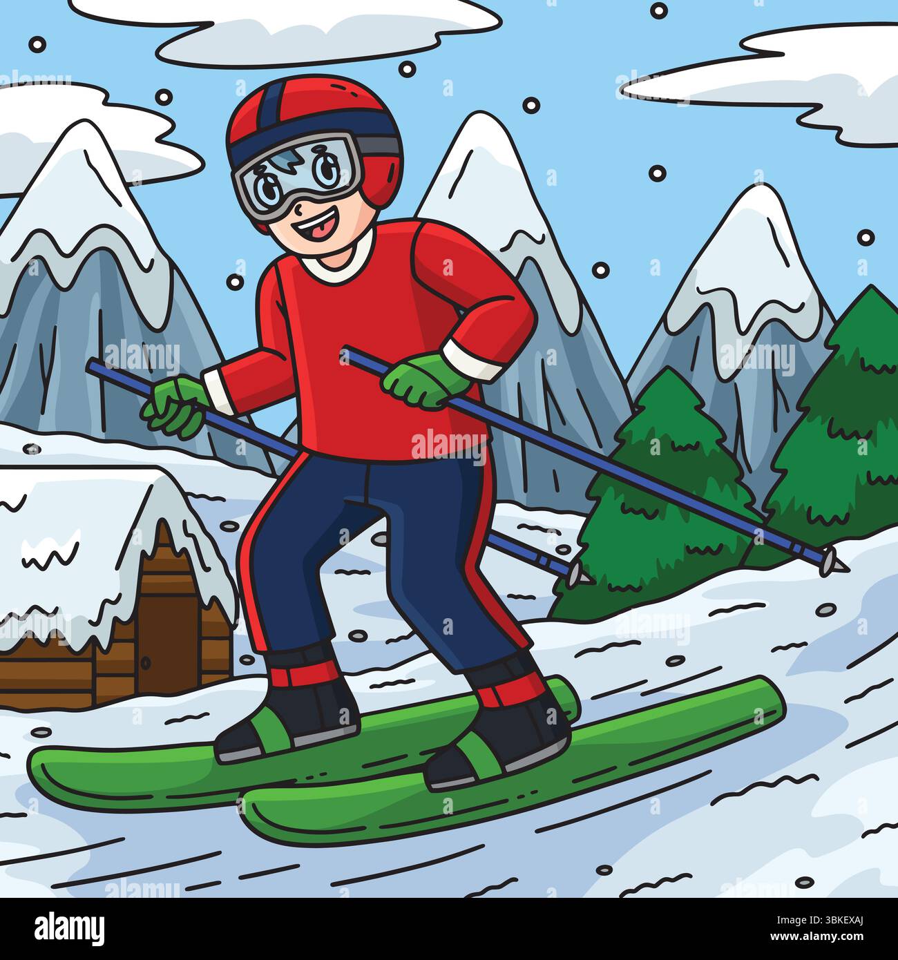 Skiing Boy Colored Cartoon Illustration Stock Vector Image & Art - Alamy