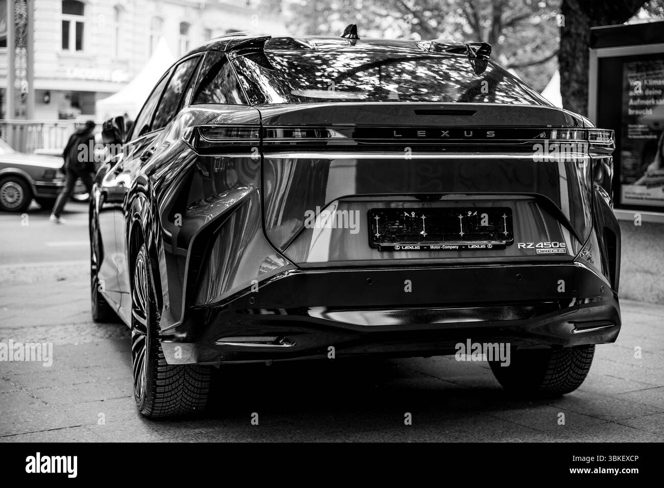 BERLIN – MAY 10, 2025: Rear view of premium electric SUV Lexus RZ450e ...