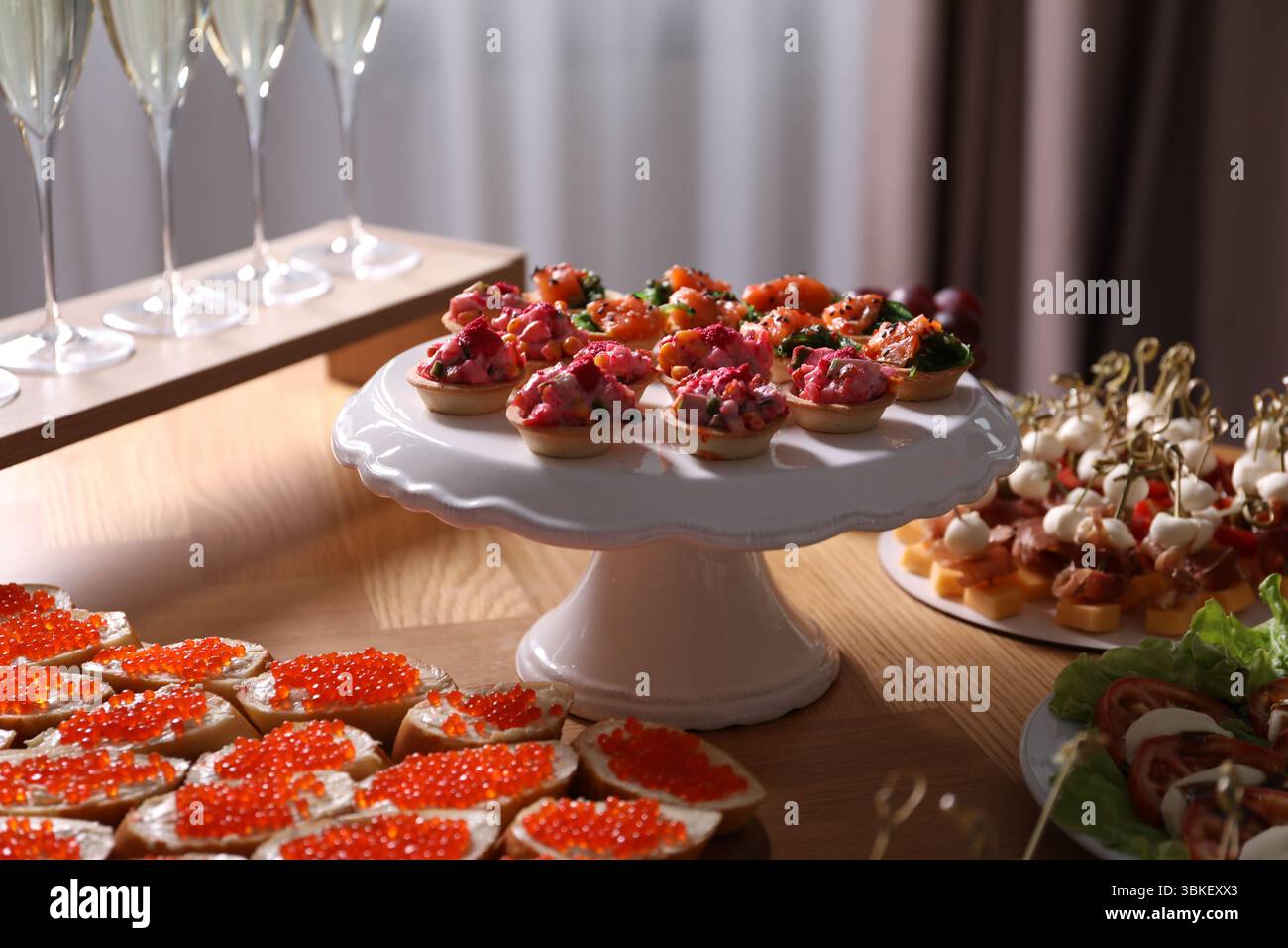 Buffet menu. Many different appetizers on table, closeup Stock Photo ...