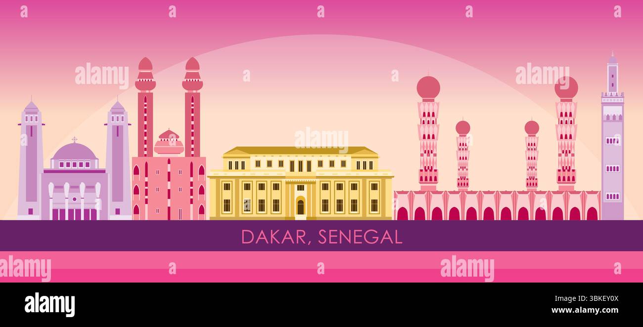 Sunset Skyline panorama of city of Dakar, Senegal - vector illustration ...