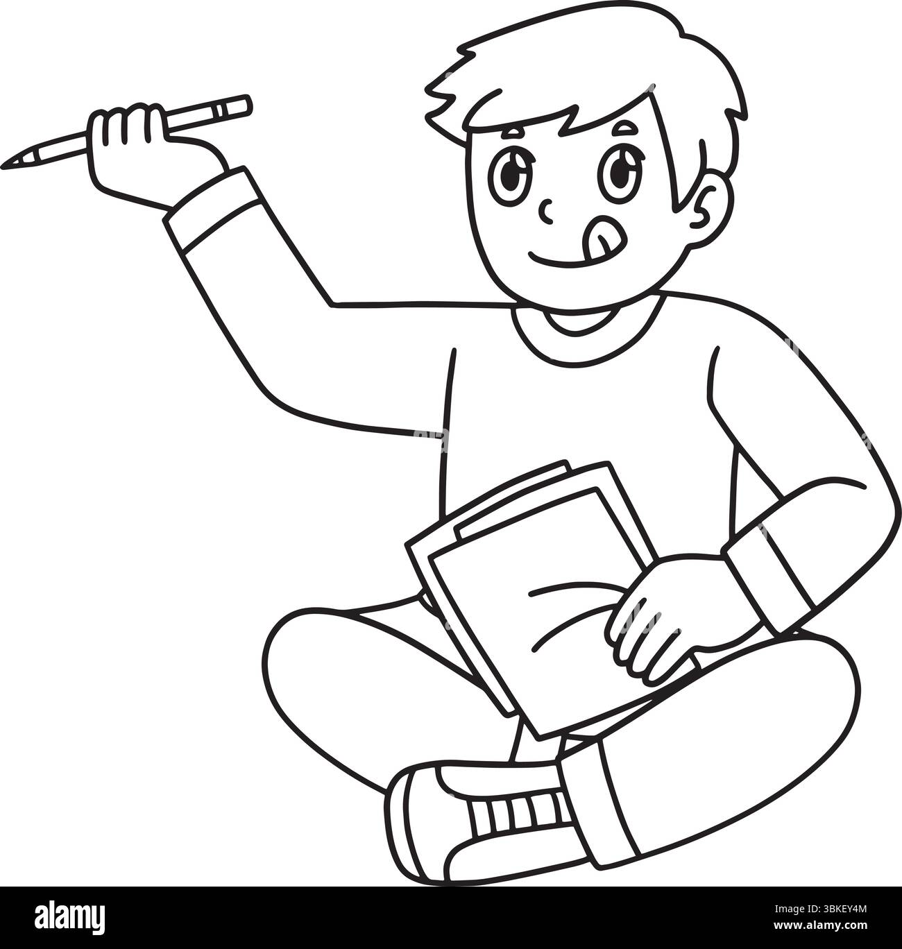 School Yard Boy Studying Isolated Coloring Page Stock Vector Image ...