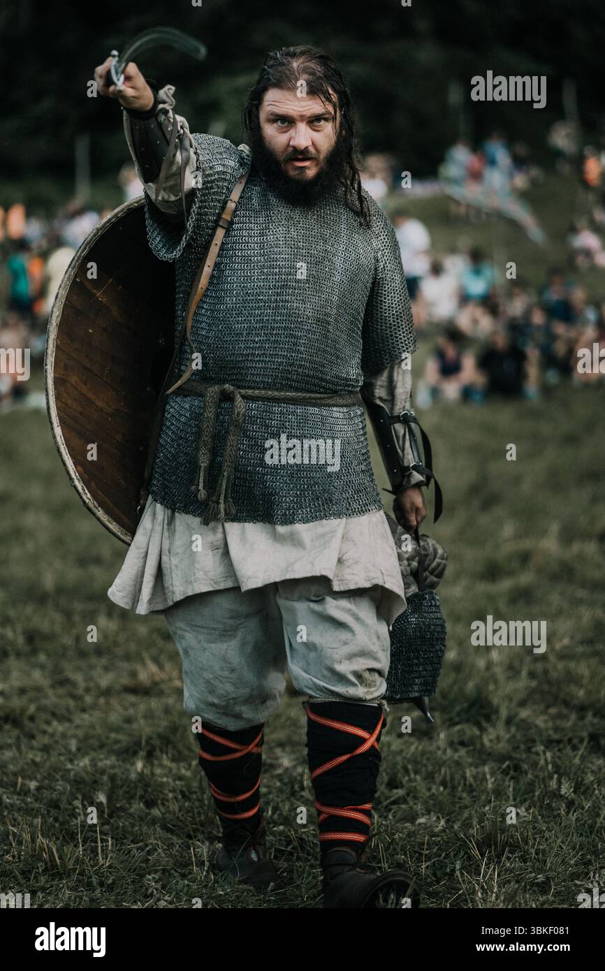 Medieval warrior with sword in hand at Utgard 2024, Partizanska Lupca ...