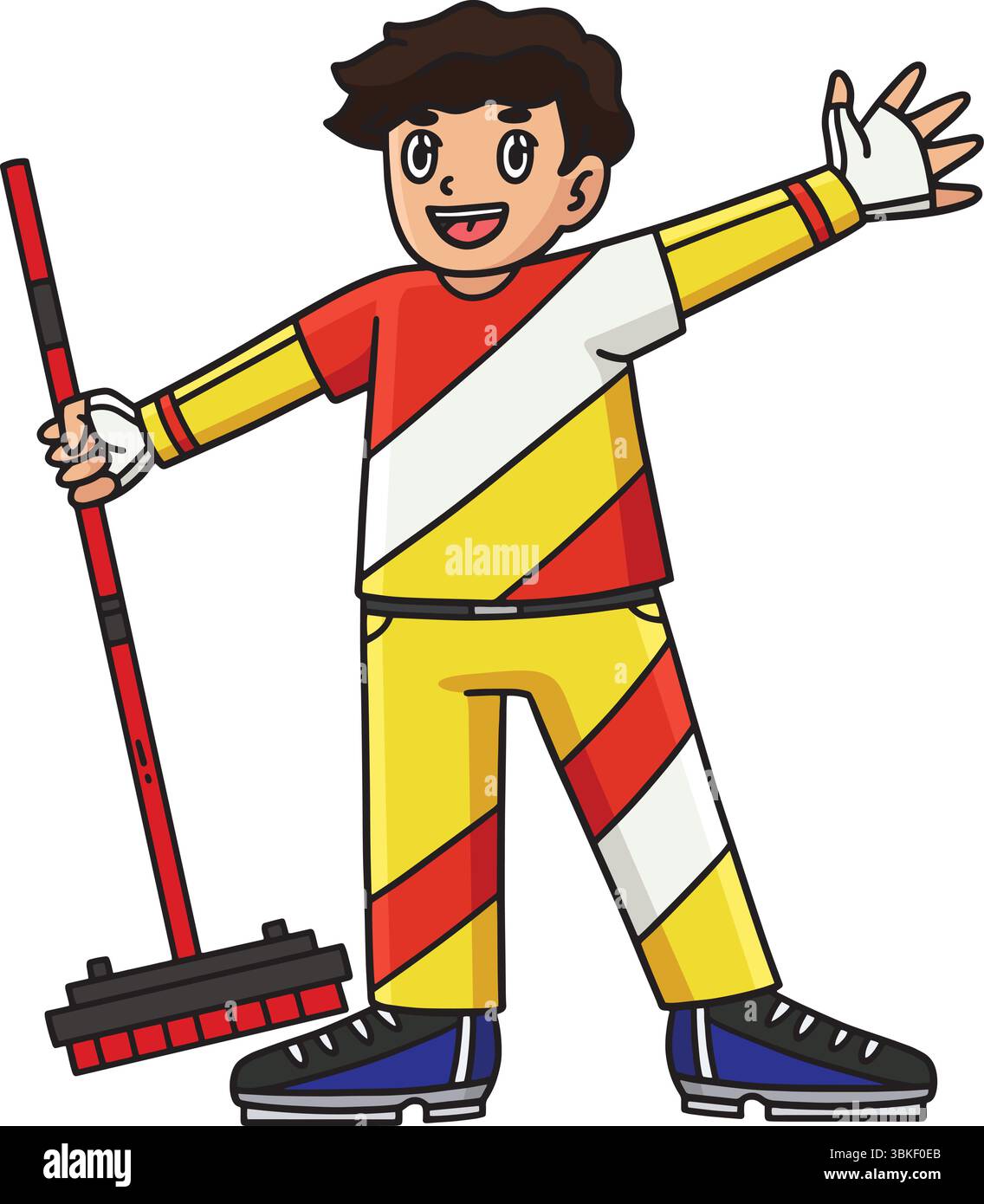 Curling Male Athlete with Broom Cartoon Clipart Stock Vector Image ...
