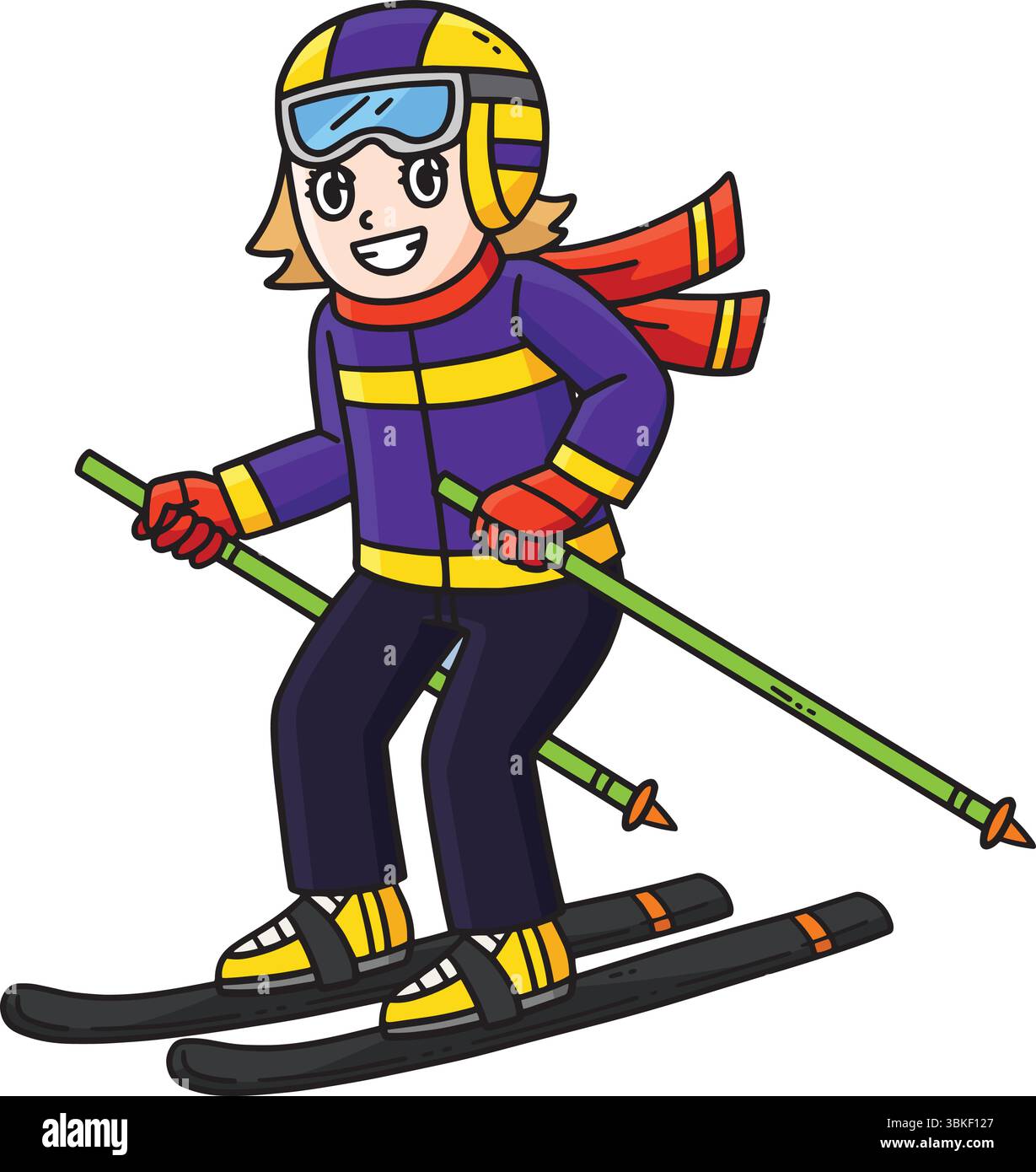 Skiing Girl Cartoon Colored Clipart Illustration Stock Vector Image ...