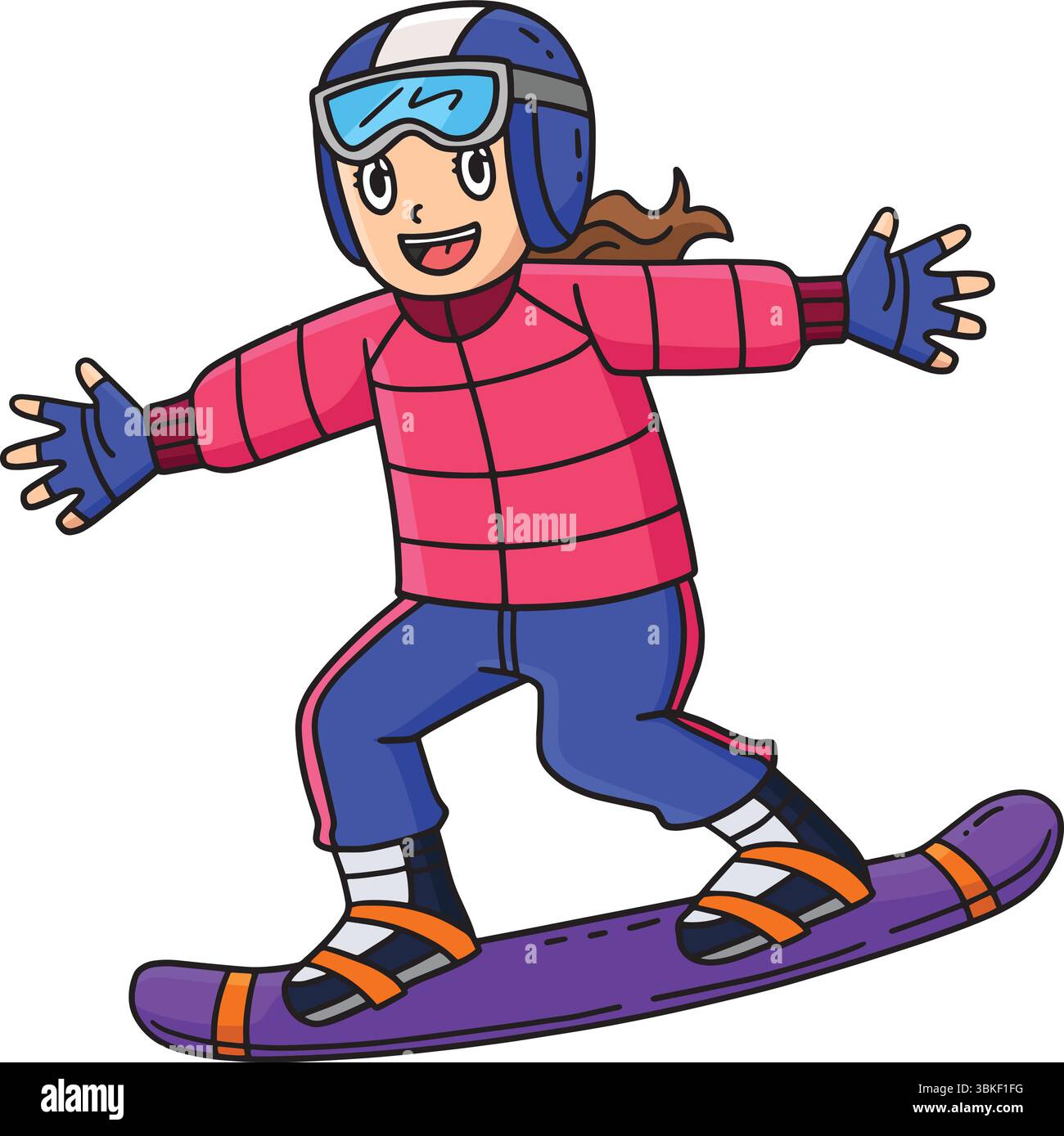 Snowboarding Girl Gliding Cartoon Colored Clipart Stock Vector Image ...