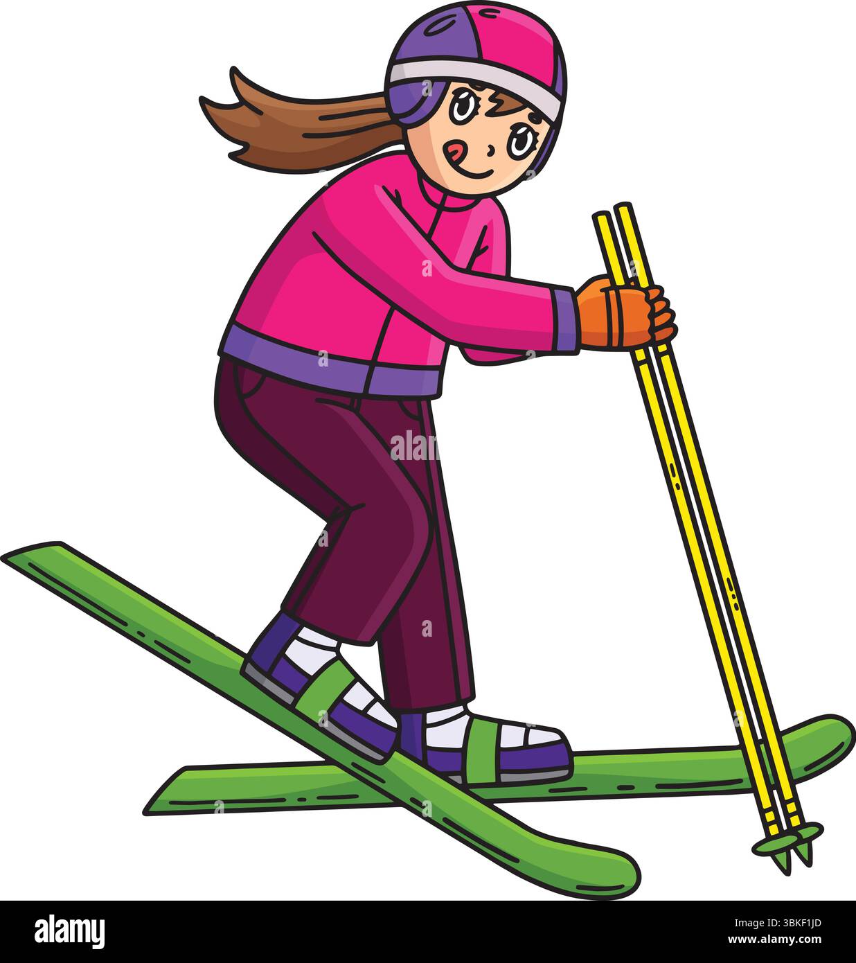 Skiing Girl Trying to Ski Cartoon Colored Clipart Stock Vector Image ...