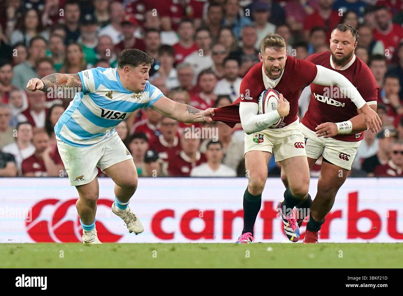 British and Irish Lions' Elliot Daly has his shirt pulled during the ...
