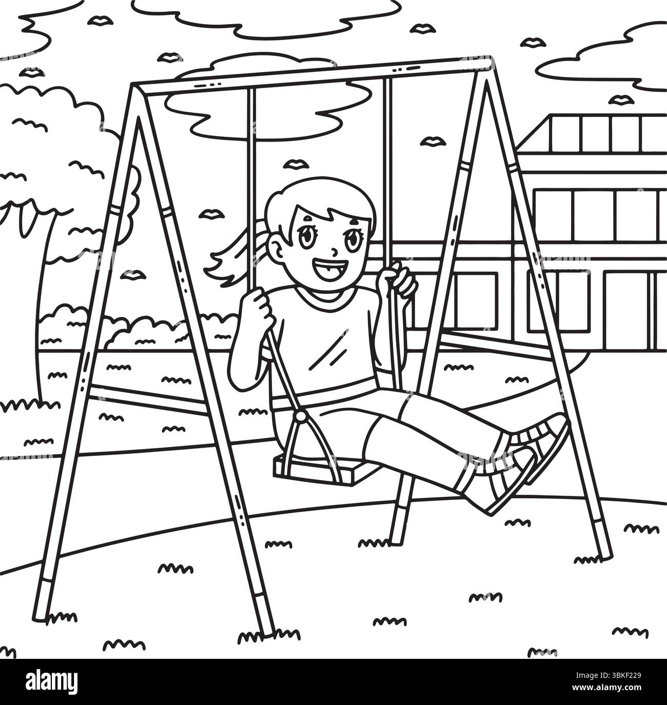 School Yard Girl on the Swing Coloring Page Stock Vector Image & Art ...