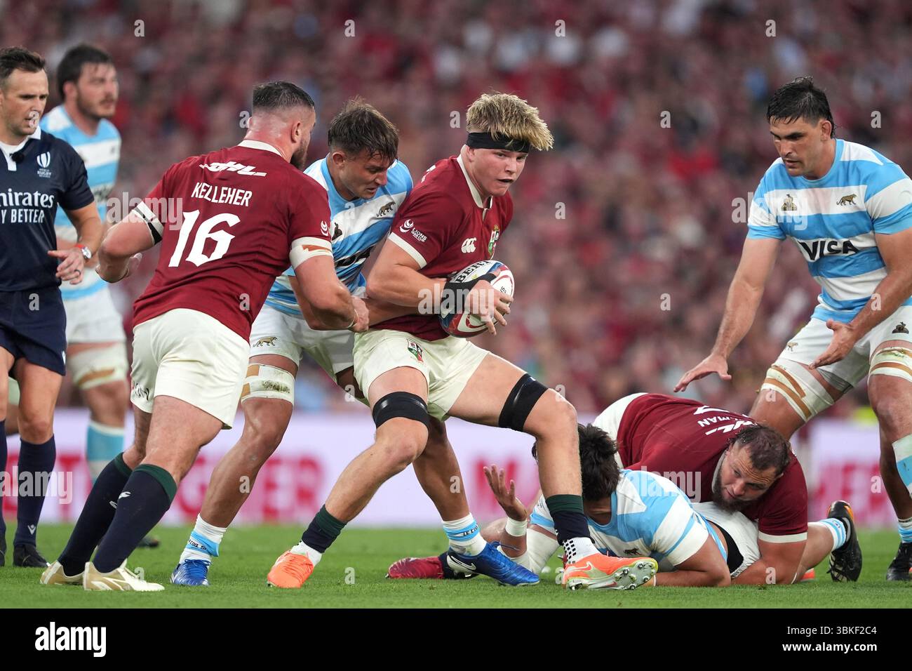 British and Irish Lions' Henry Pollock on the ball during the Lions ...
