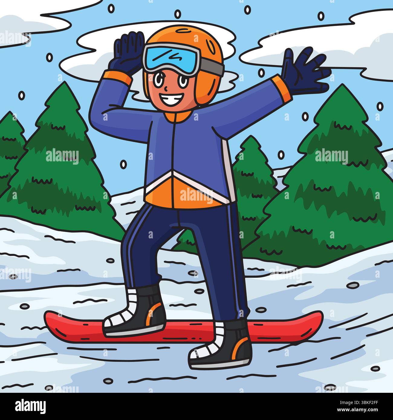 Snowboarding Boy Wearing Goggles Colored Cartoon Stock Vector Image ...