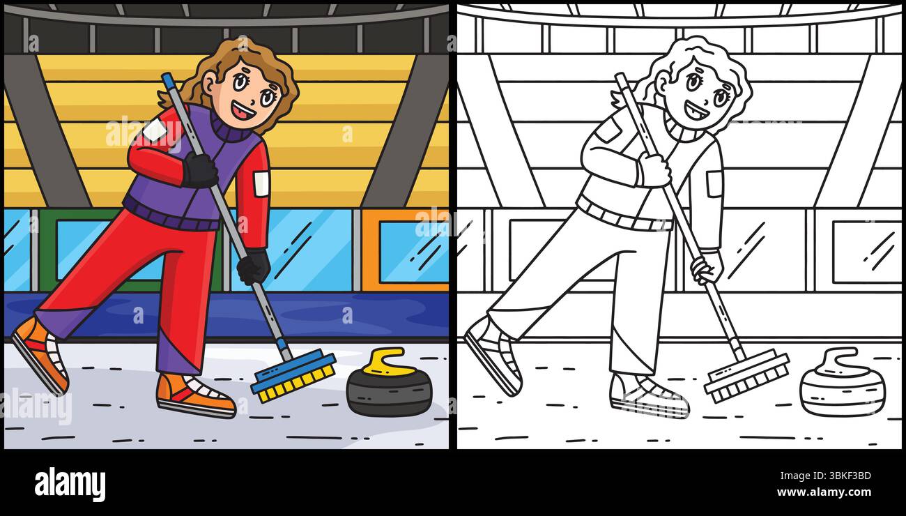 Female Curler Sweeping Coloring Page Illustration Stock Vector Image ...