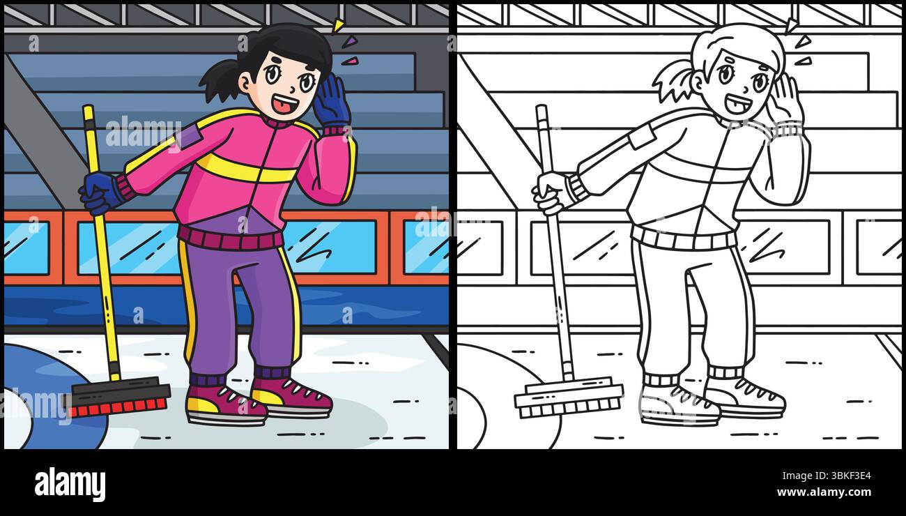 Curling Female Skip Shouting Coloring Illustration Stock Vector Image ...