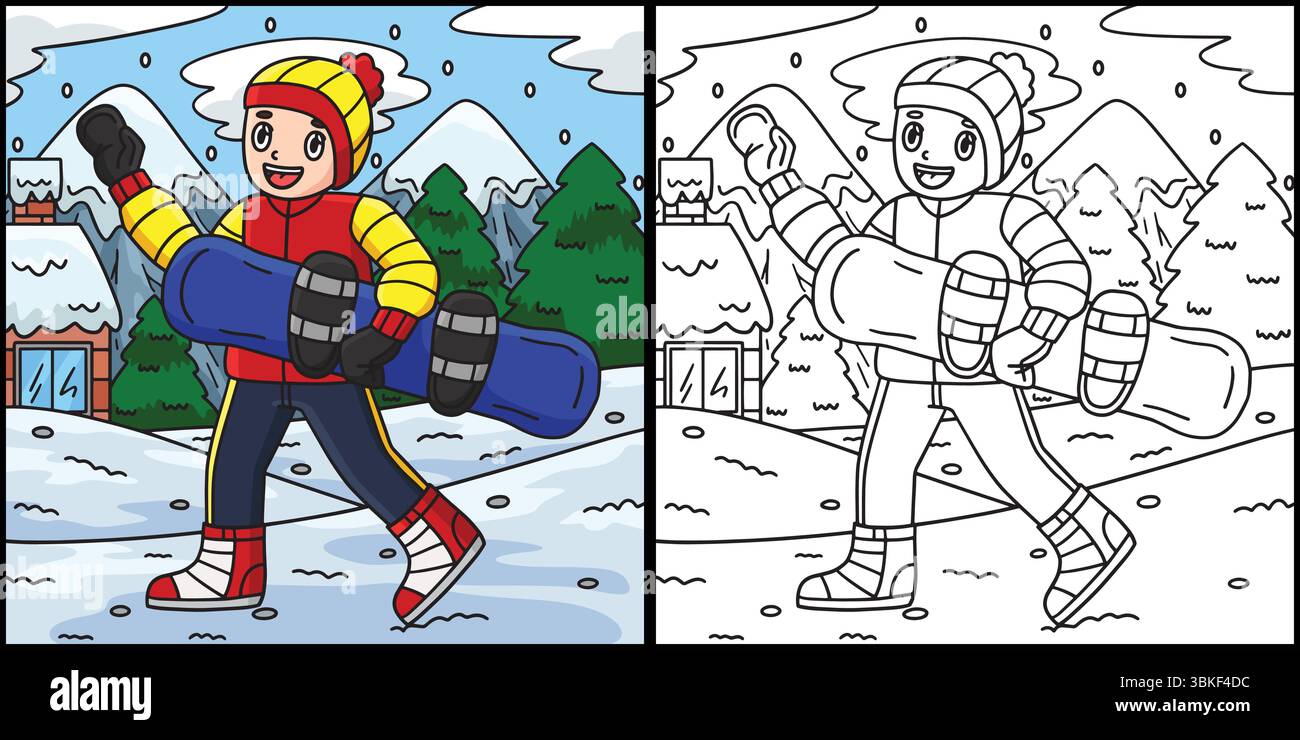 Snowboarding Boy Carrying Snowboard Illustration Stock Vector Image ...