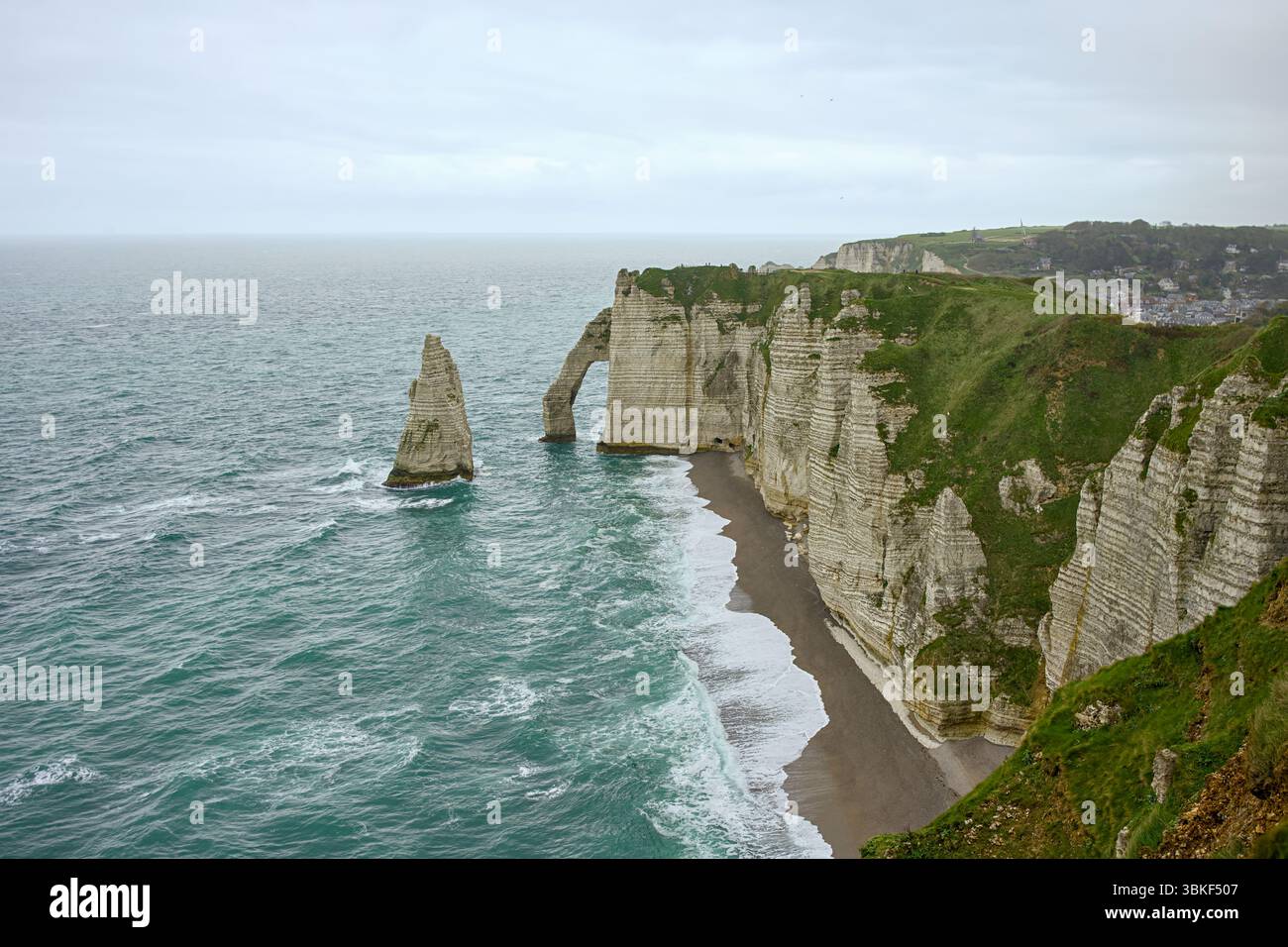 Famous Etretat cliffs and needle rock formation in Normandy Stock Photo ...