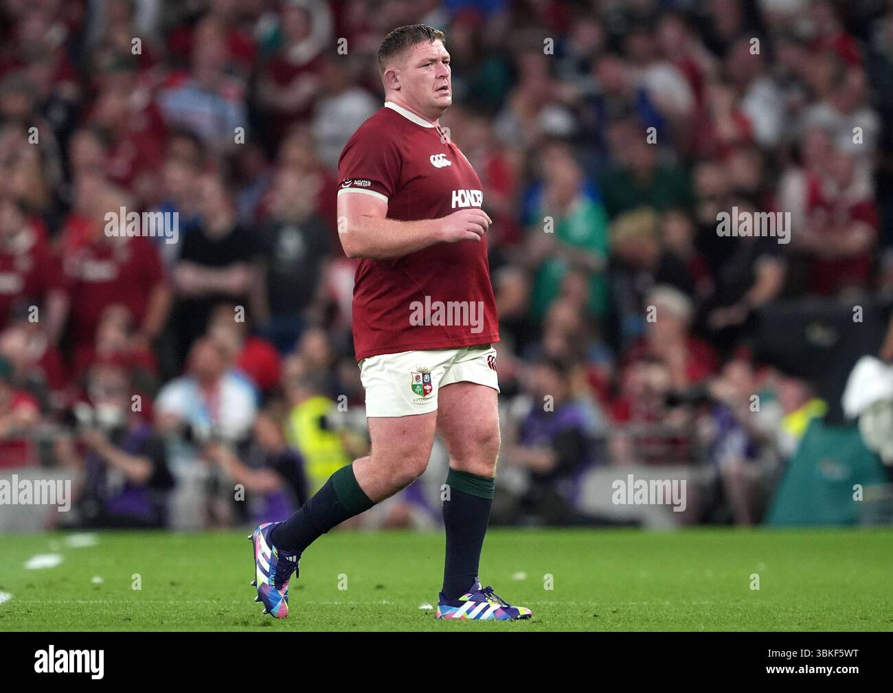 British and Irish Lions' Tadhg Furlong leaves the pitch for a head ...