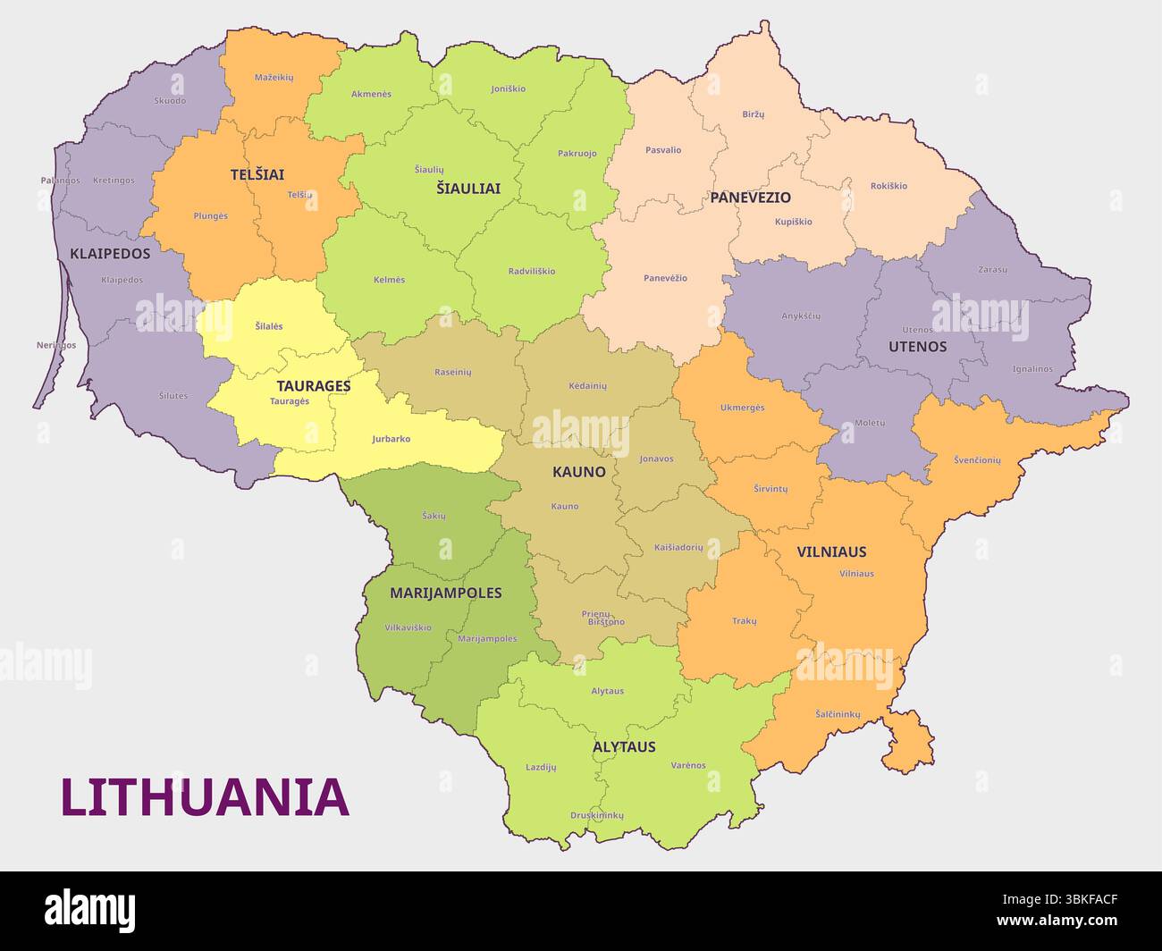 Map of Lithuania Administrative Regions Stock Vector Image & Art - Alamy