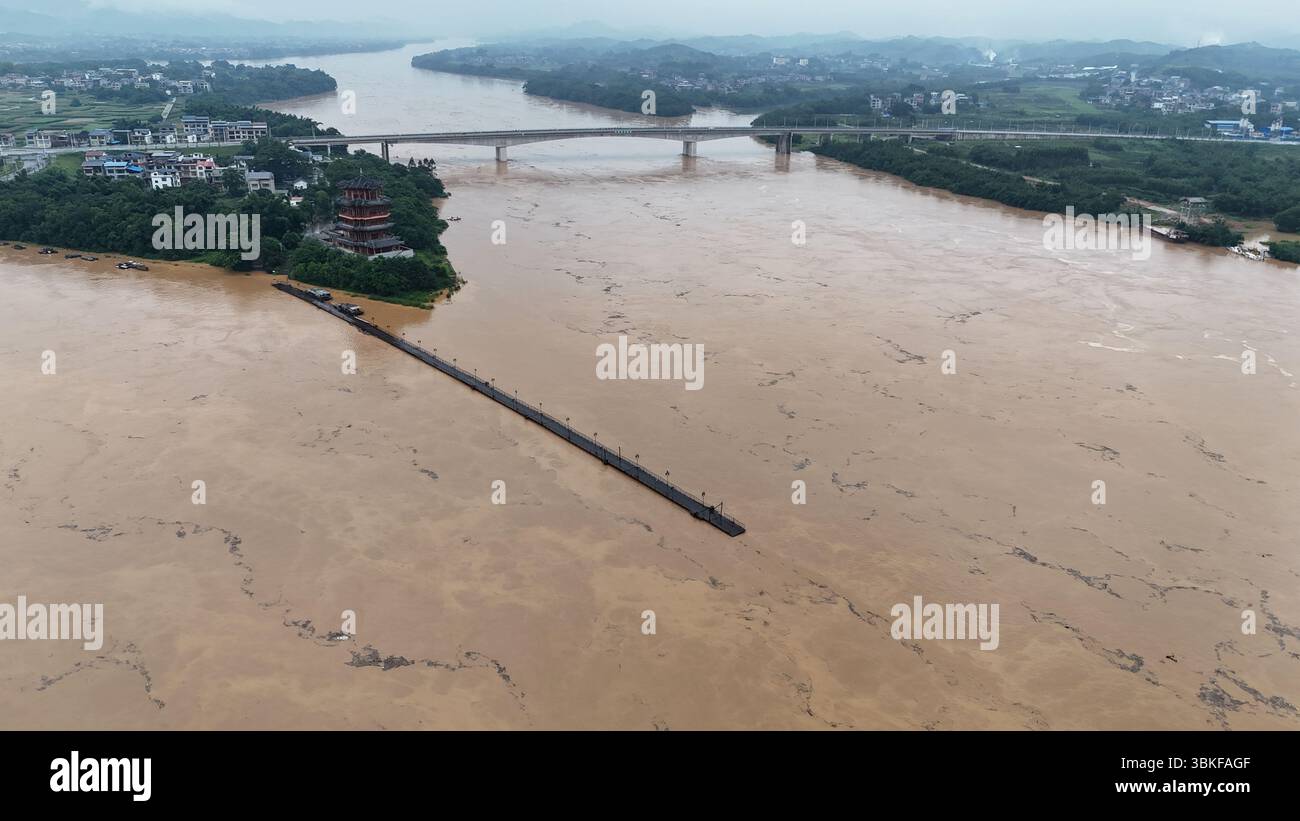 LIUZHOU, CHINA - JUNE 20, 2025 - The water level of the Rongjiang River ...