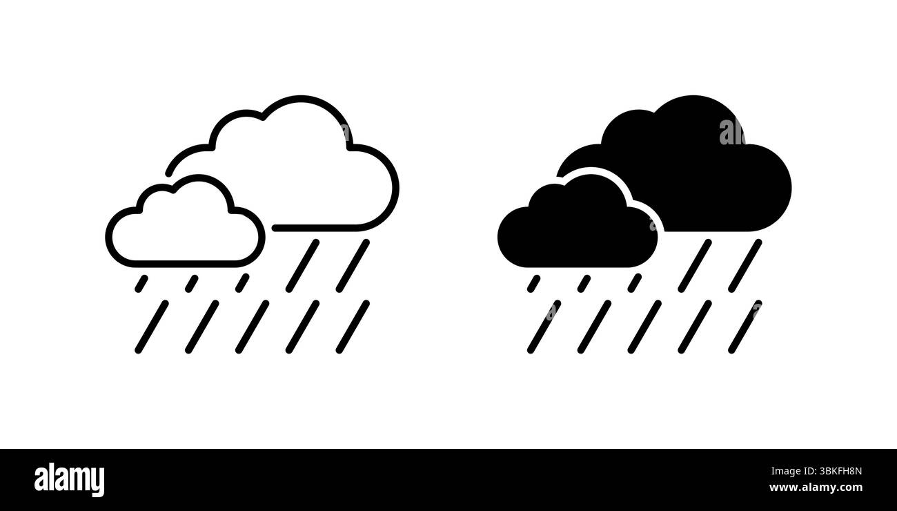 Rainy Icon Set. A black icon of rain, representing wet weather Stock ...